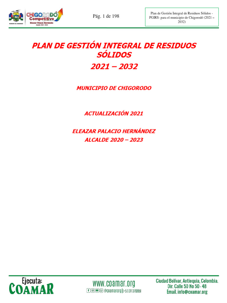 Plan de Gestio Integral de Residuos Solidos PGIRS Municipio de Chigorodo 2021 2032 | PDF ...