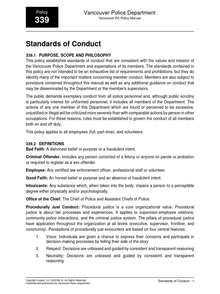 Policy 339 VPD Policy Manual-1 | PDF | Police | Employment