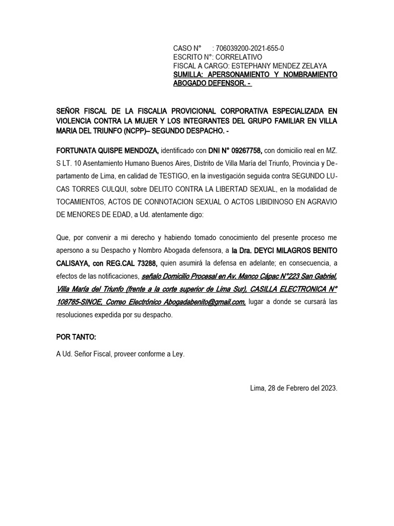 Apersonamiento - Segundo Torres | PDF