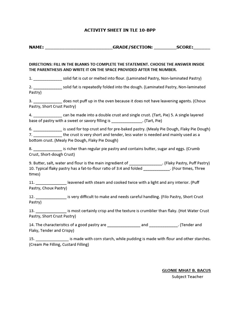 Activity Sheet in Tle 10 | PDF | Wellness