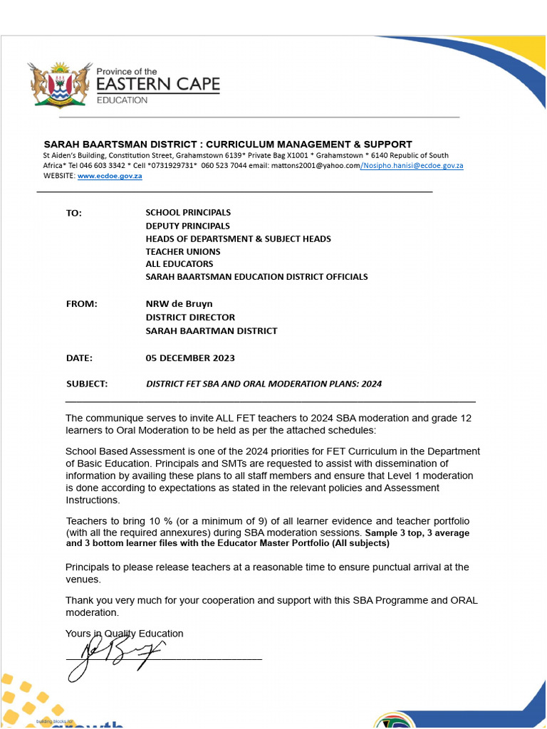 Fet Sba Moderation Schedule 2024 Signed Term 2 | PDF