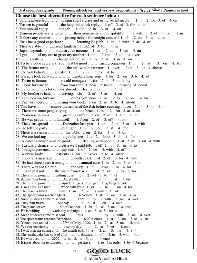 Prepositions - Work Sheet | PDF | English Language | Language Families
