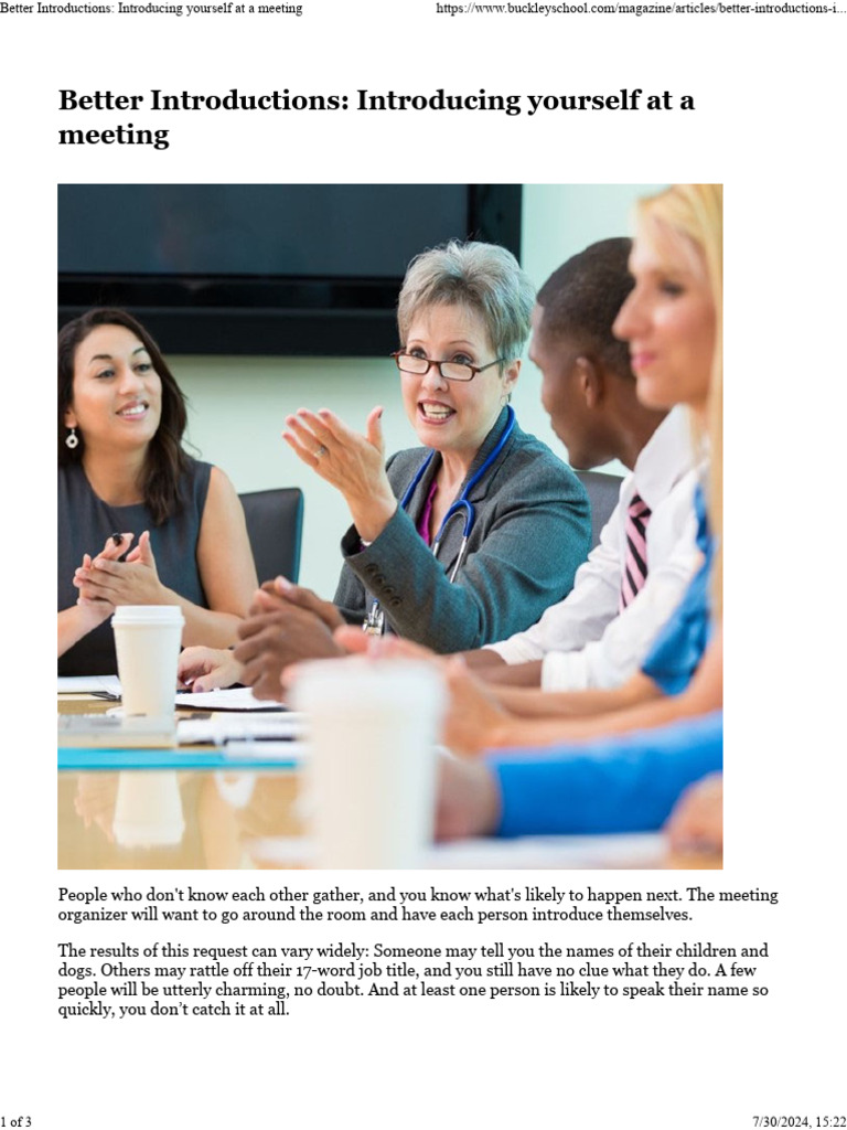 Better Introductions - Introducing Yourself at A Meeting | PDF | Communication | Human Communication