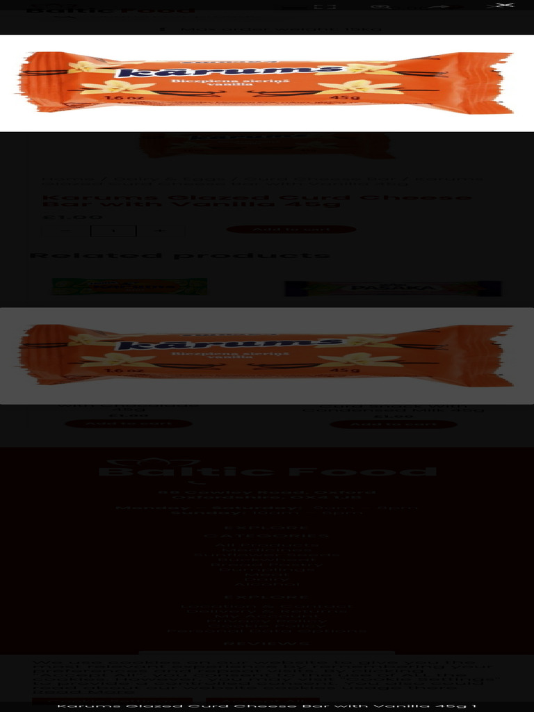 Karums Glazed Curd Cheese Bar With Vanilla 45g - Baltic Food Oxford ...