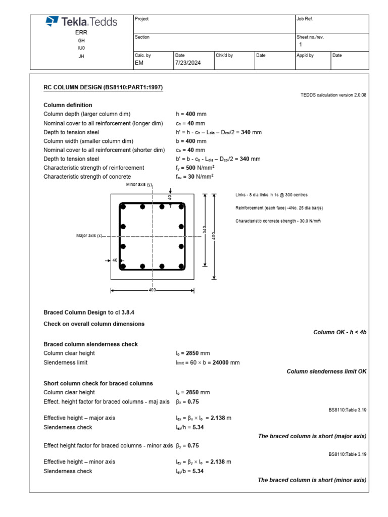 J12 400 X400 MM Column 3650 LN, 12no.d12@300 Links | PDF | Building ...