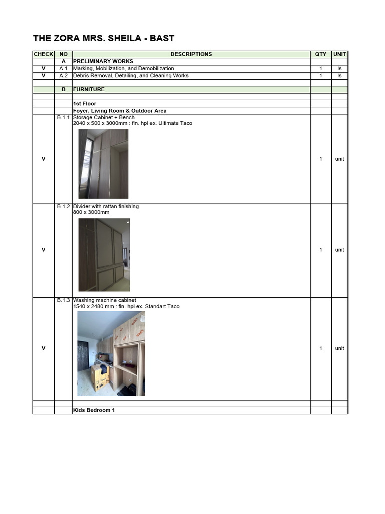 Zora Checklist | PDF | Cabinetry | Bedroom