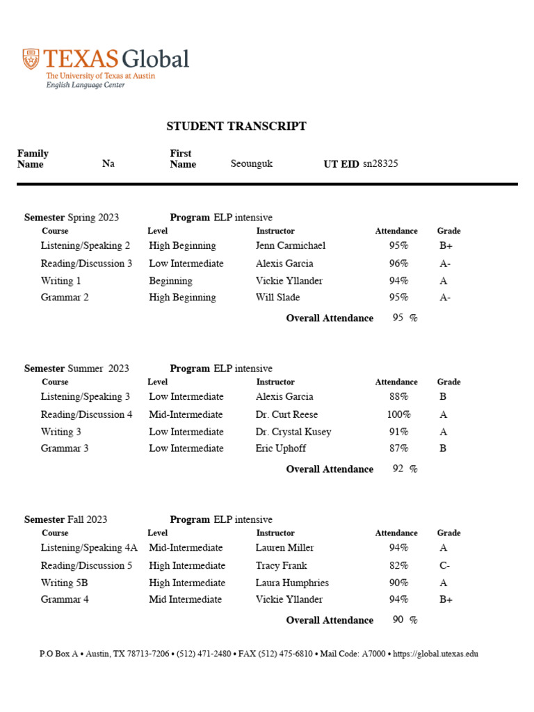Na, Seounguk - Aaron - (Sn28325) Transcript Spring 2023-Spring 2024 | PDF
