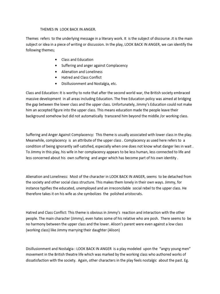 Themes in Look Back in Anger | PDF | Social Psychology