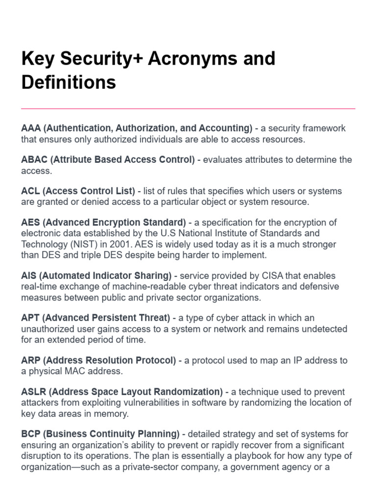 Security+ Acronyms and Definitions Guide | PDF | Computer Network ...