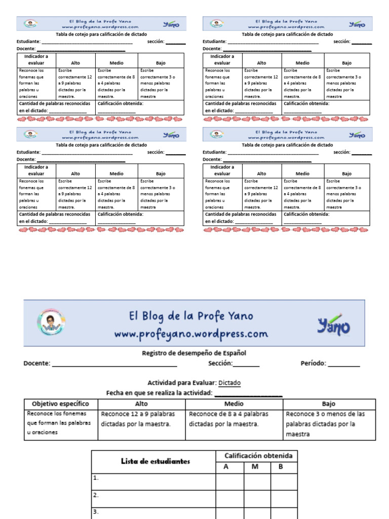 Tabla de Cotejo para Calificacion de Dictado II Grado | PDF