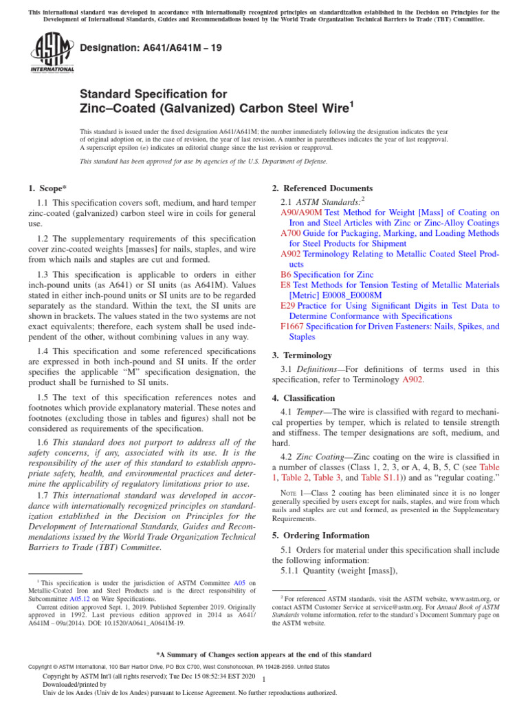 ASTM A641-19 Zinc-Coated Carbon Steel Wire | PDF | Engineering ...