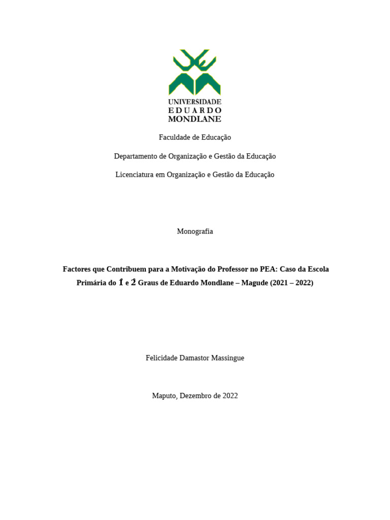 2022 - Massingue, Felicidade Damastor | PDF | Motivação | Motivacional