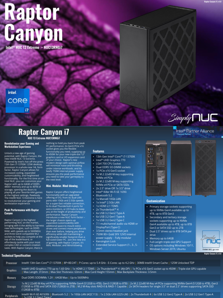 Raptor Canyon I7 NUC13RNGi7 v1.0 | PDF | Usb | Computer Engineering