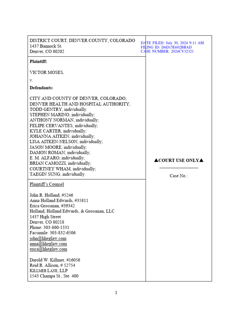 Victor Moses v. City and County of Denver: Court-Stamped | PDF | Blood ...