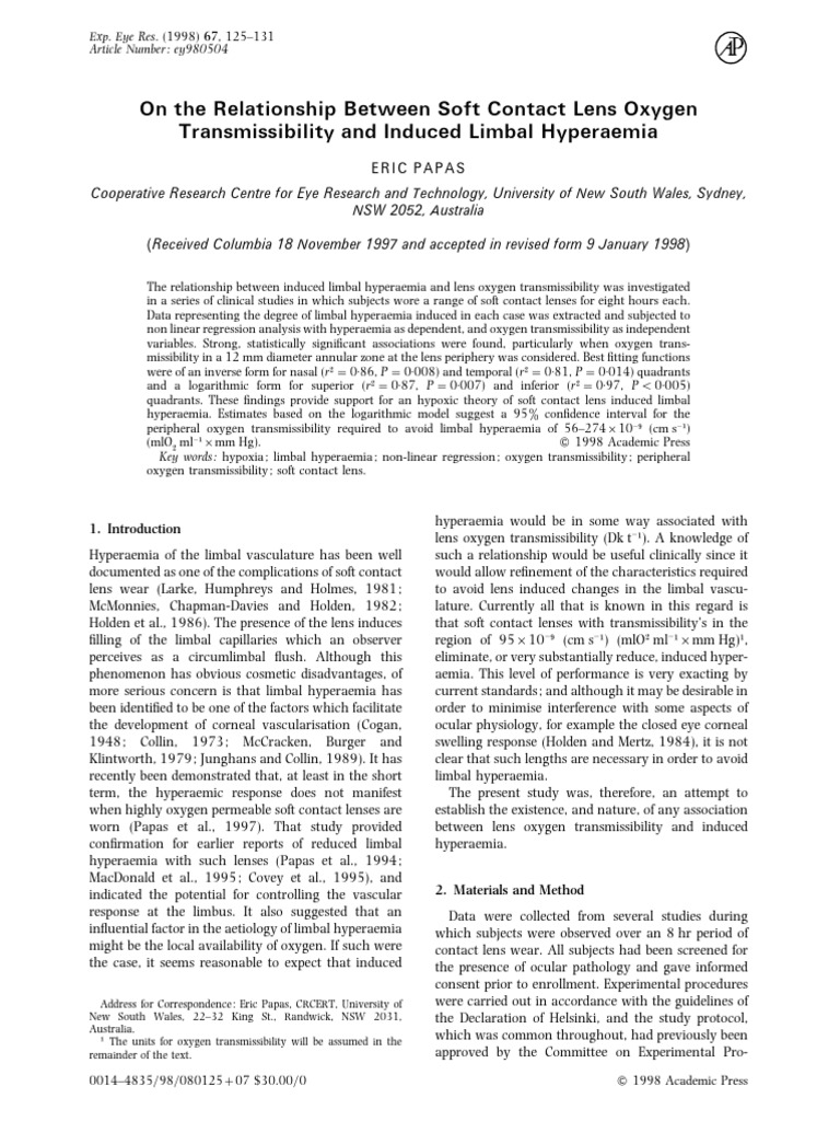 On The Relationship Between Soft Contact Lens Oxygen Transmissibility ...