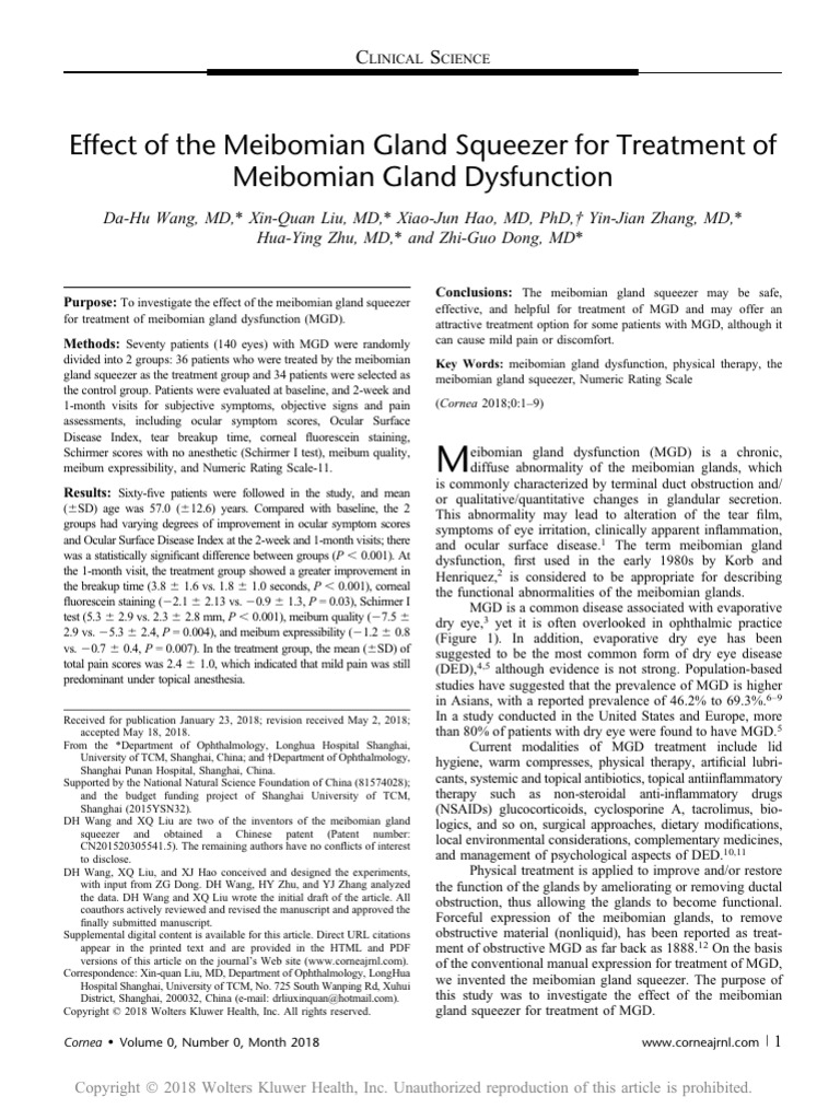 Effect of The Meibomian Gland Squeezer For Treatment of Meibomian Gland ...