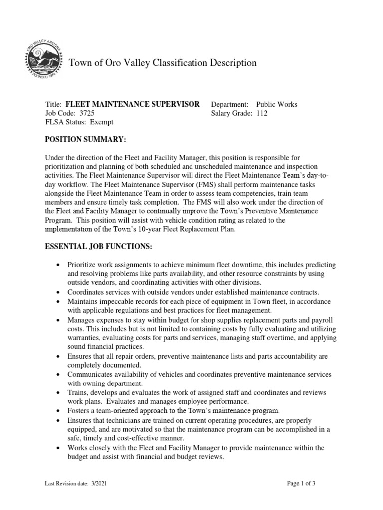 Fleet Maintenance Supervisor | PDF | Business