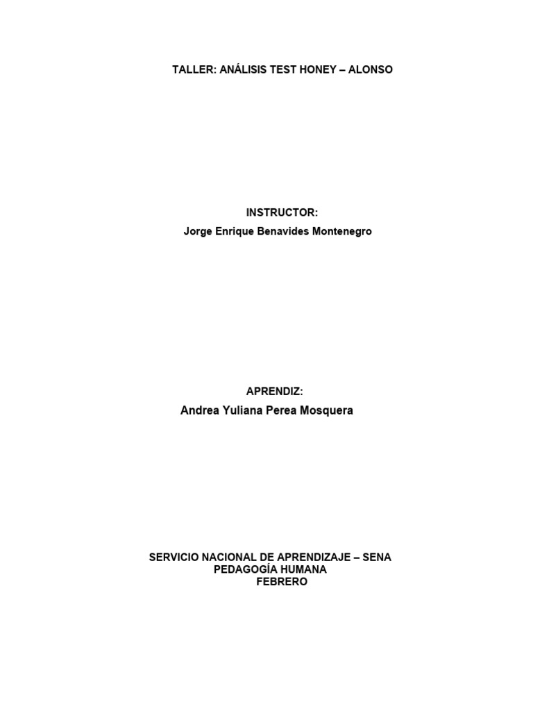 Andrea - Análisis Del Test Honey | PDF | Aprendizaje | Teorías psicologicas