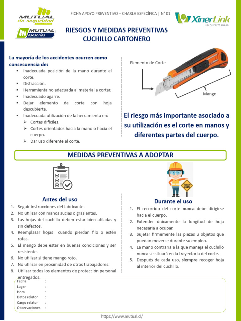 Ficha #01 - Uso Cuchillo Cartonero - Prevención - MUTUAL - XINERLINK | PDF