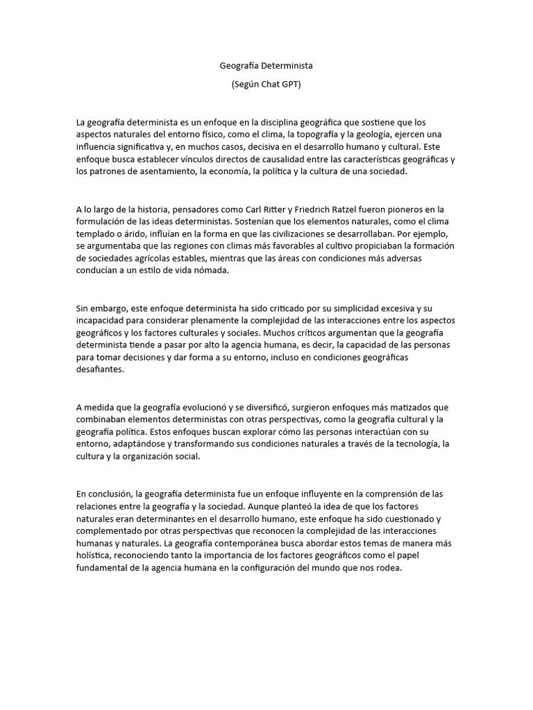 La Geografía Determinista GPT | PDF | Geografía | Sociedad