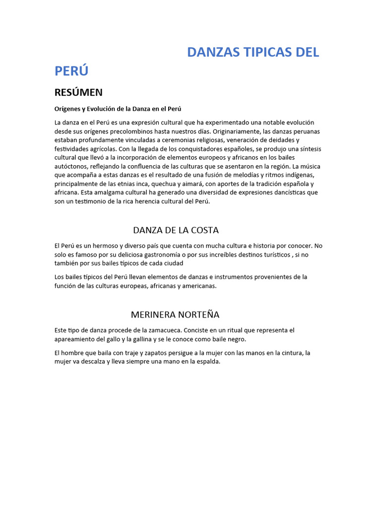 Danzas Tipicas Del Perú | PDF | Bailes | Perú