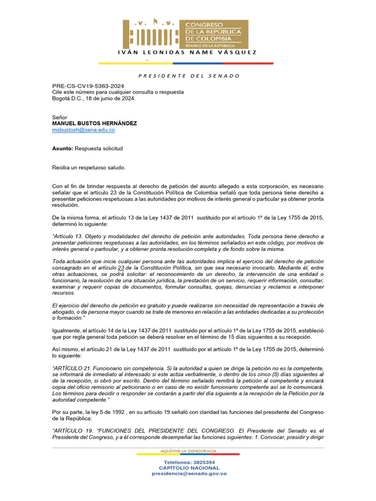 Rta. Rad. Pre-Cs-Cv19-5363-2024 | PDF | Petición | Gobernancia