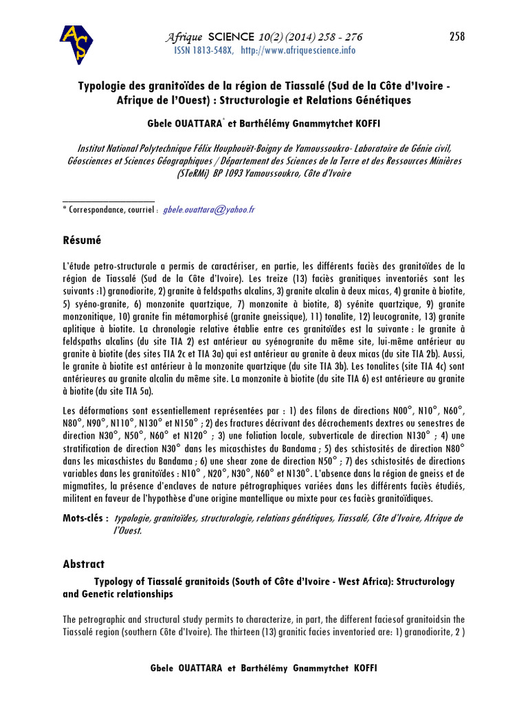 Typologie des granitoïdes de Tiassalé | PDF | Granit | Roche