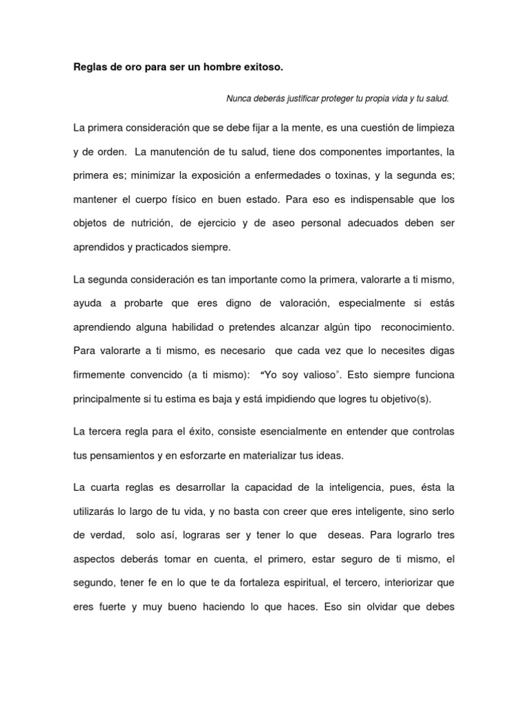 Reglas De Oro Para Ser Un Hombre Exitoso Pdf Mente Ciencia Cognitiva