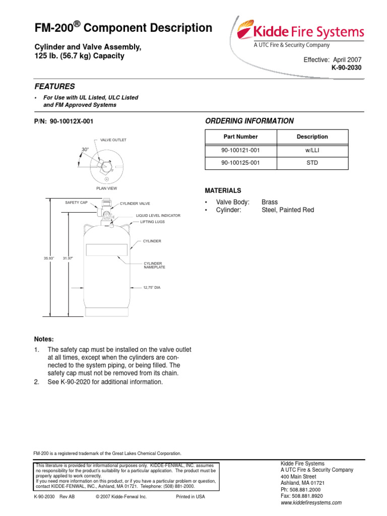 FM 200 Cylinder and Valve Assembly 125 Lb. 56.7 KG | PDF | Valve | Manufactured Goods