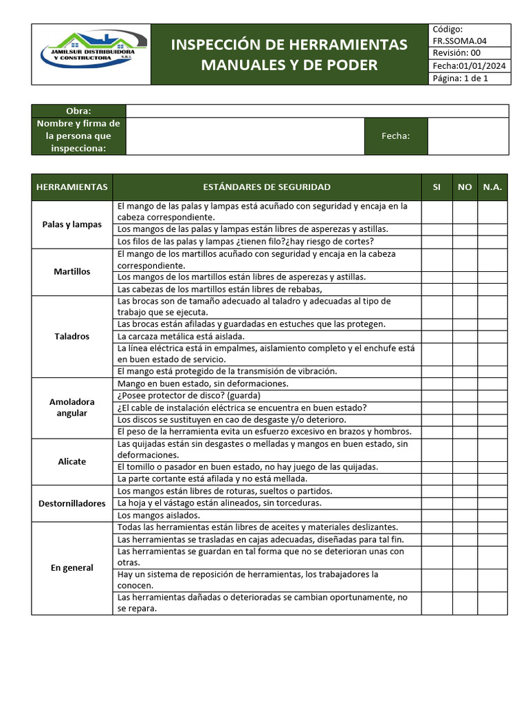 FR - Ssoma.04. Insp. de Herramientas Manuales y de Poder | PDF | Perforar | Bienes manufacturados