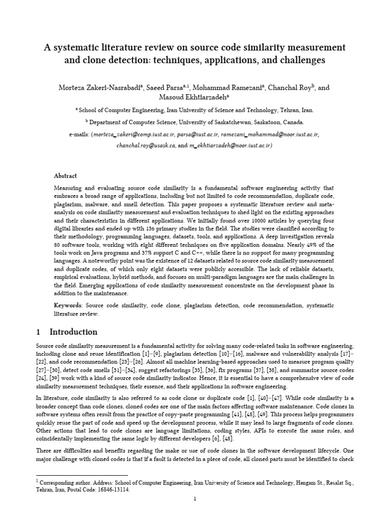 Systematic Literature Review On Source Code Similarity Measurement And Clone Detection Pdf
