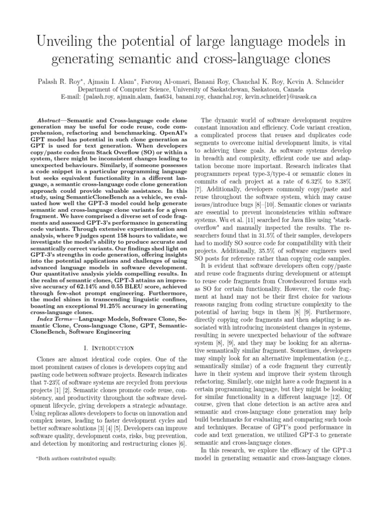 Potential Of Llm In Semantic And Cross Language Clone Pdf Computer Programming Programming 