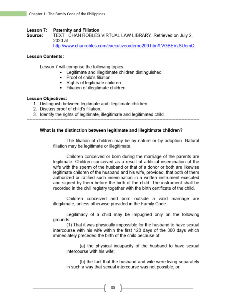 Module 1 The Family Code Lesson 7 | PDF | Legitimacy (Family Law ...