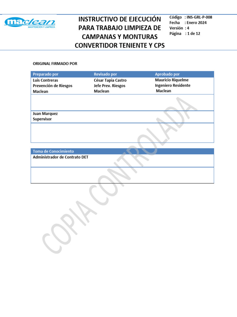 Ins-Grl-P-008 - Instructivo de Ejecución para Trabajo Campanas y ...