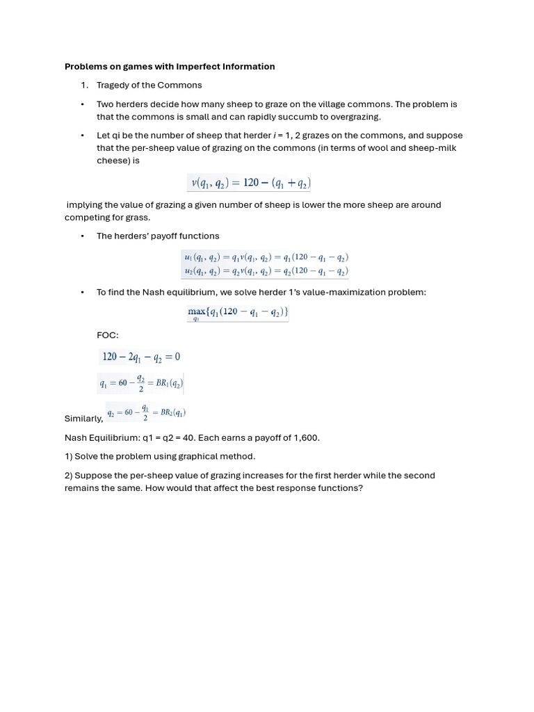 Game Theory: Imperfect Information Analysis | PDF | Economic ...