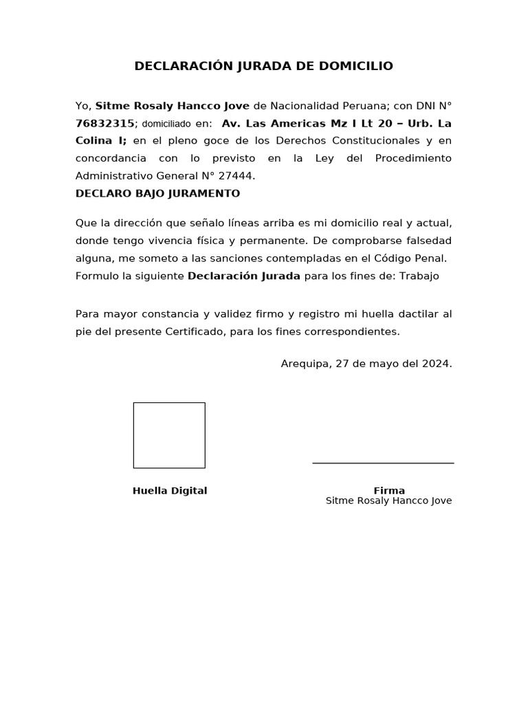Declaracion Jurada Domiciliaria | PDF
