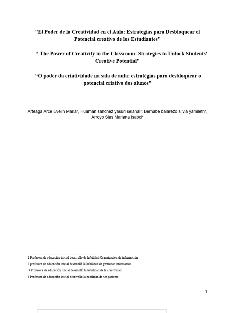 Trabajo Final - Problematica | PDF | Aprendizaje | Creatividad