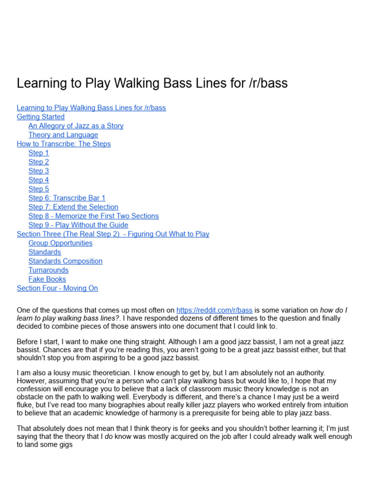Reddit Document On Beginning Walking Bass | PDF | Double Bass | Song ...