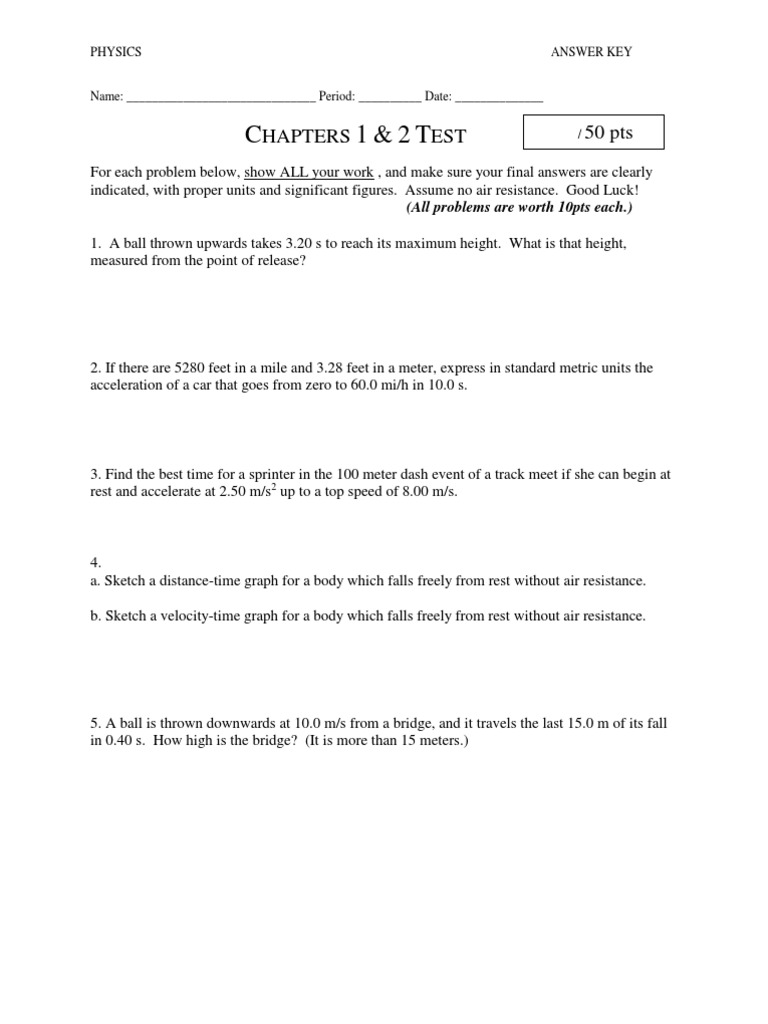 Kinematics Review Test | PDF