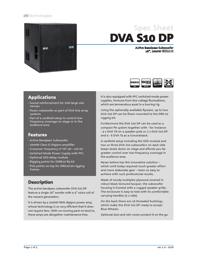 DVA S10 DP Datasheet 08 2016 | PDF | Loudspeaker | Microphone