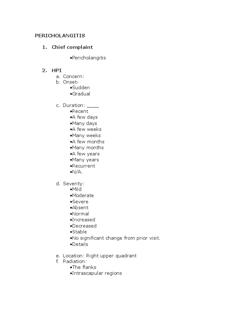 Pericholangitis 1. Chief Complaint | PDF | Liver | Organ (Anatomy)