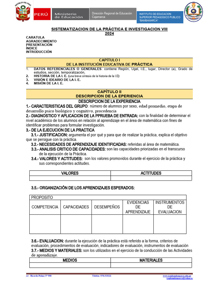 Esquema de Informe de Practica 2024 | PDF | Evaluación | Aprendizaje