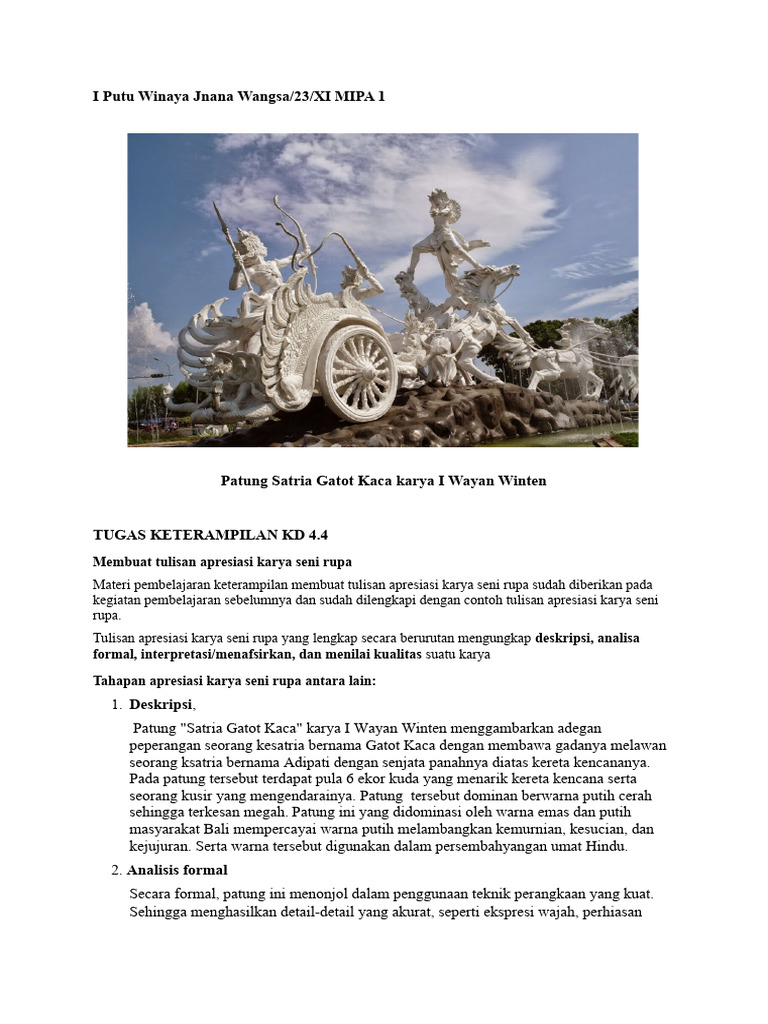 Patung Satria Gatotkaca Karya I Wayan Winten (Putu Winaya) | PDF ...