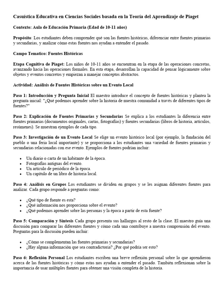 Casuística Educativa en Ciencias Sociales Basada en La Teoría Del Aprendizaje de Piaget | PDF ...