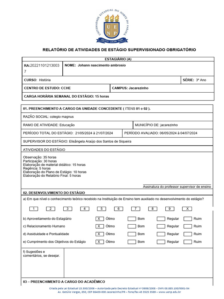 Modelo Relatorio de Atividades | PDF | Desenvolvimento profissional | Pedagogia