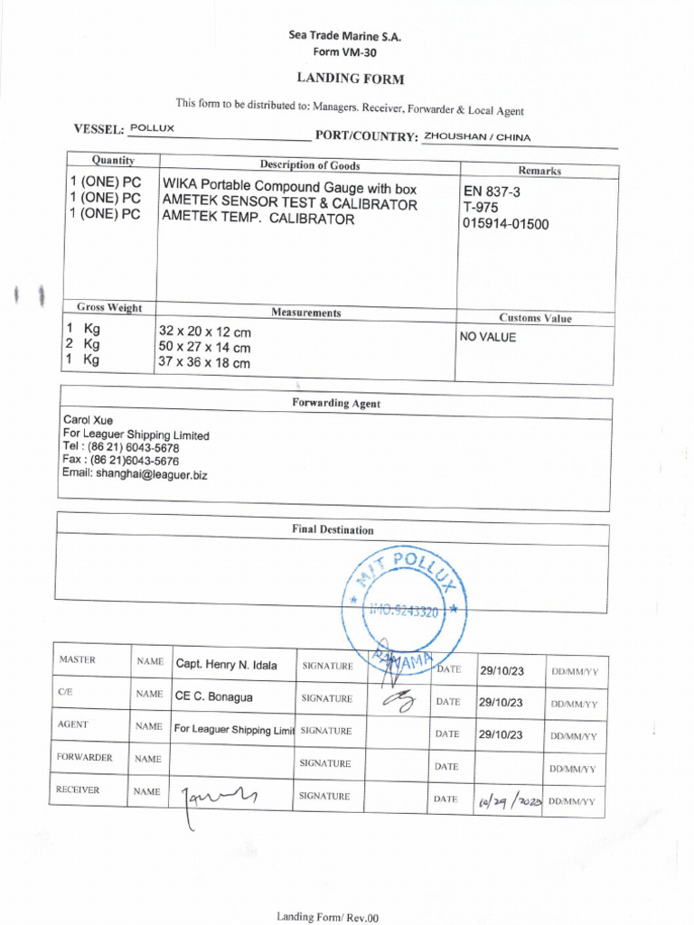 Calibrators Gas Det Landing Forms | PDF