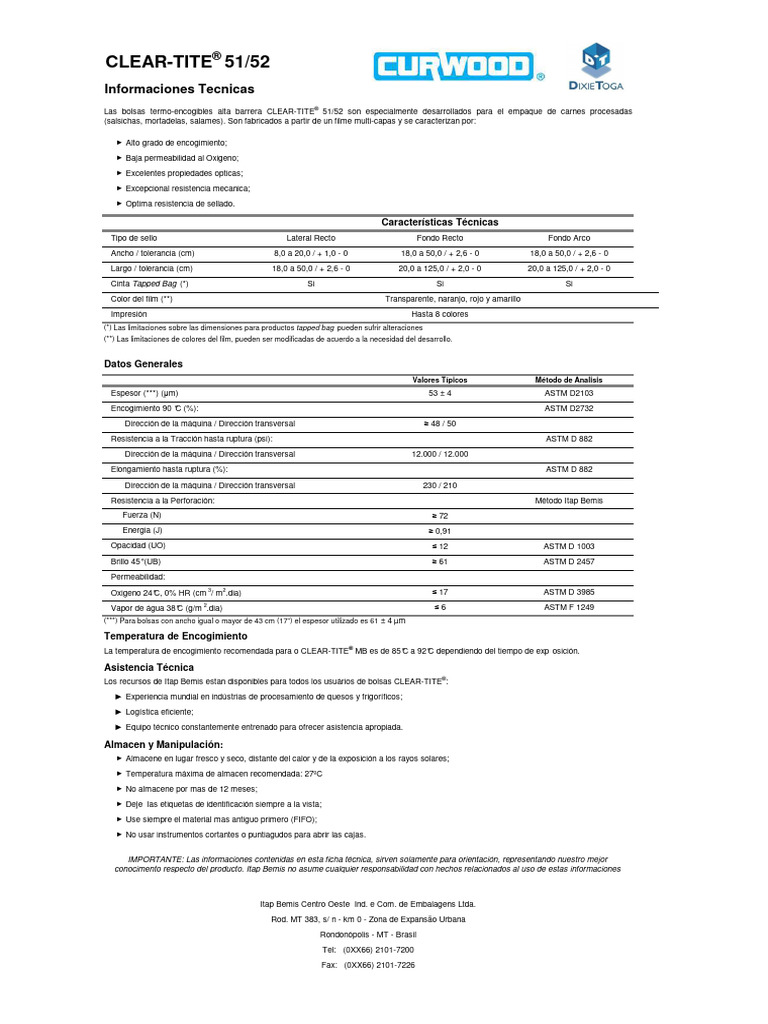 Ficha Tecnica Clear Tite 51-52 | PDF | Materiales