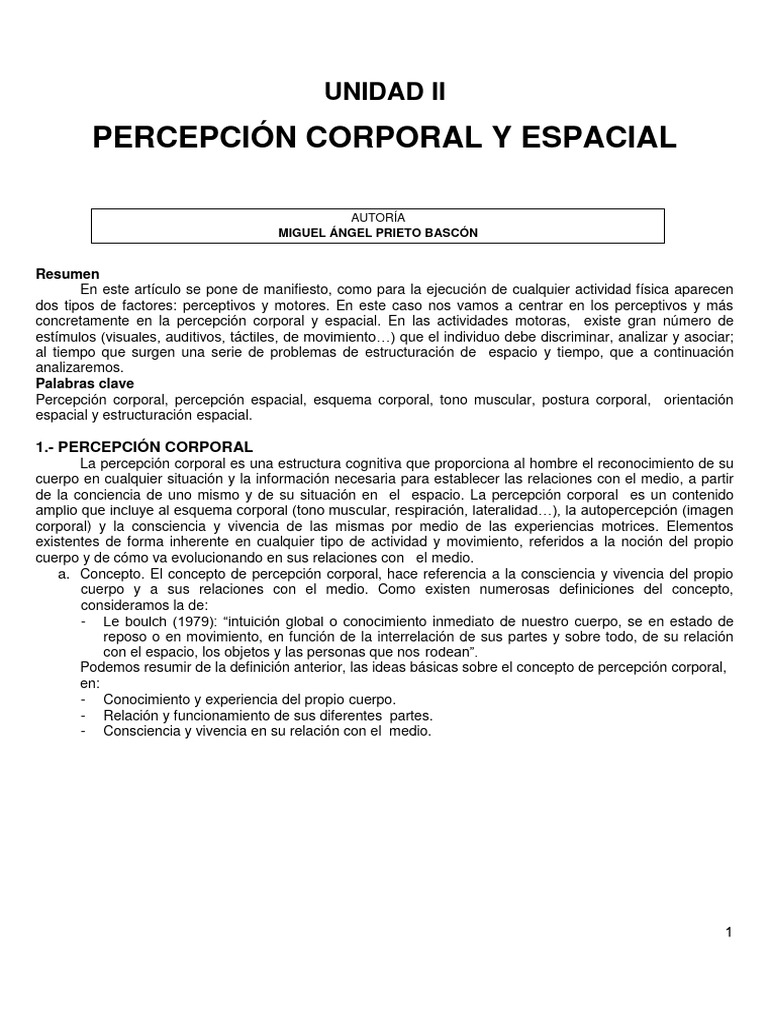 Unidad Ii Percepción Corporal y Espacial | PDF | Percepción | Respiración