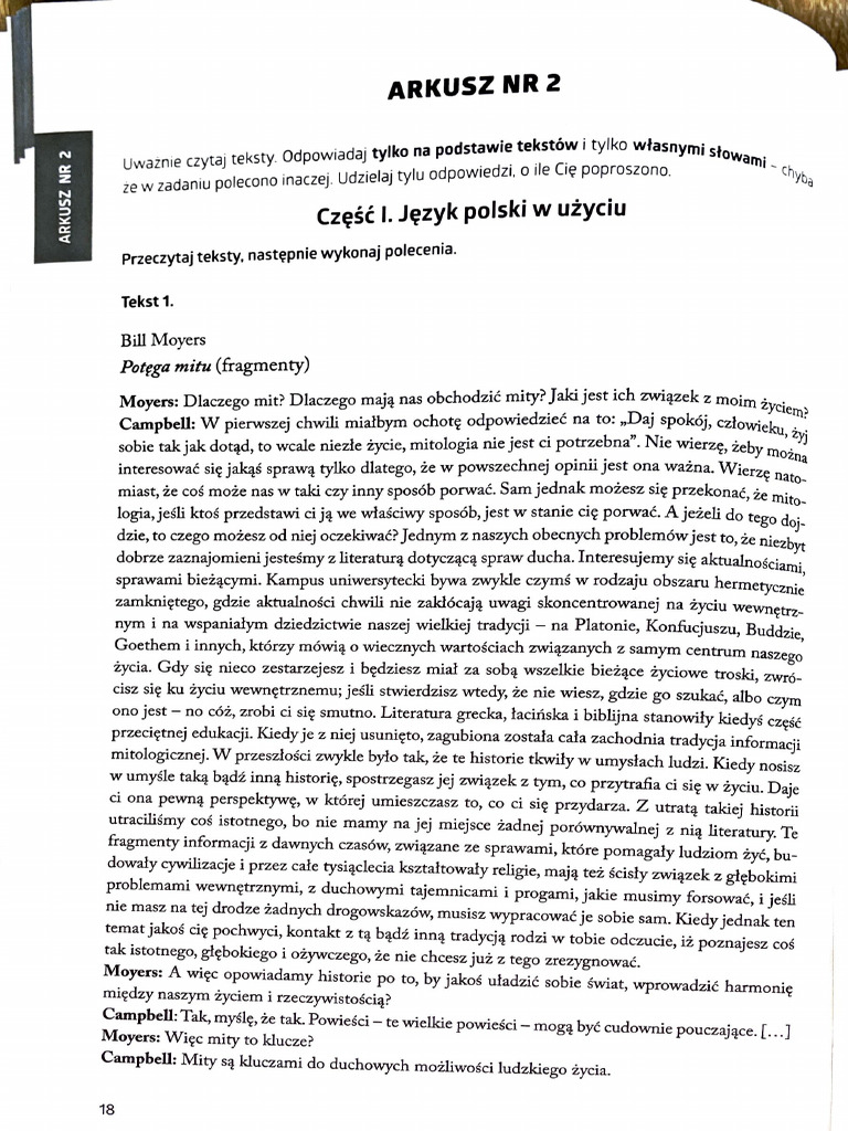 Część 1. Język Polski W Użyciu Arkusz NR 2. | PDF