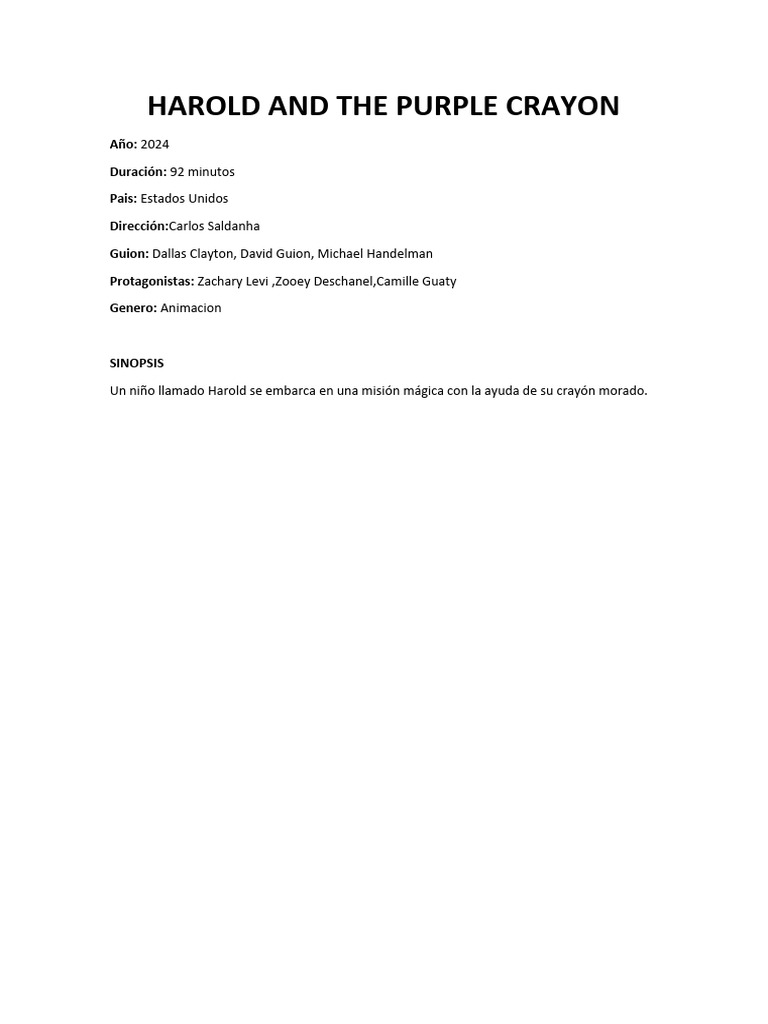 Harold and The Purple Crayon | PDF